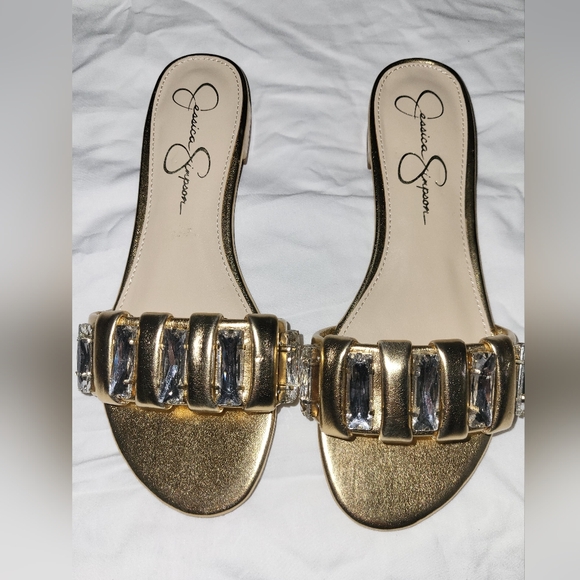 Jessica Simpson | Shoes | Jessica Simpson Metallic Gold Embellished ...